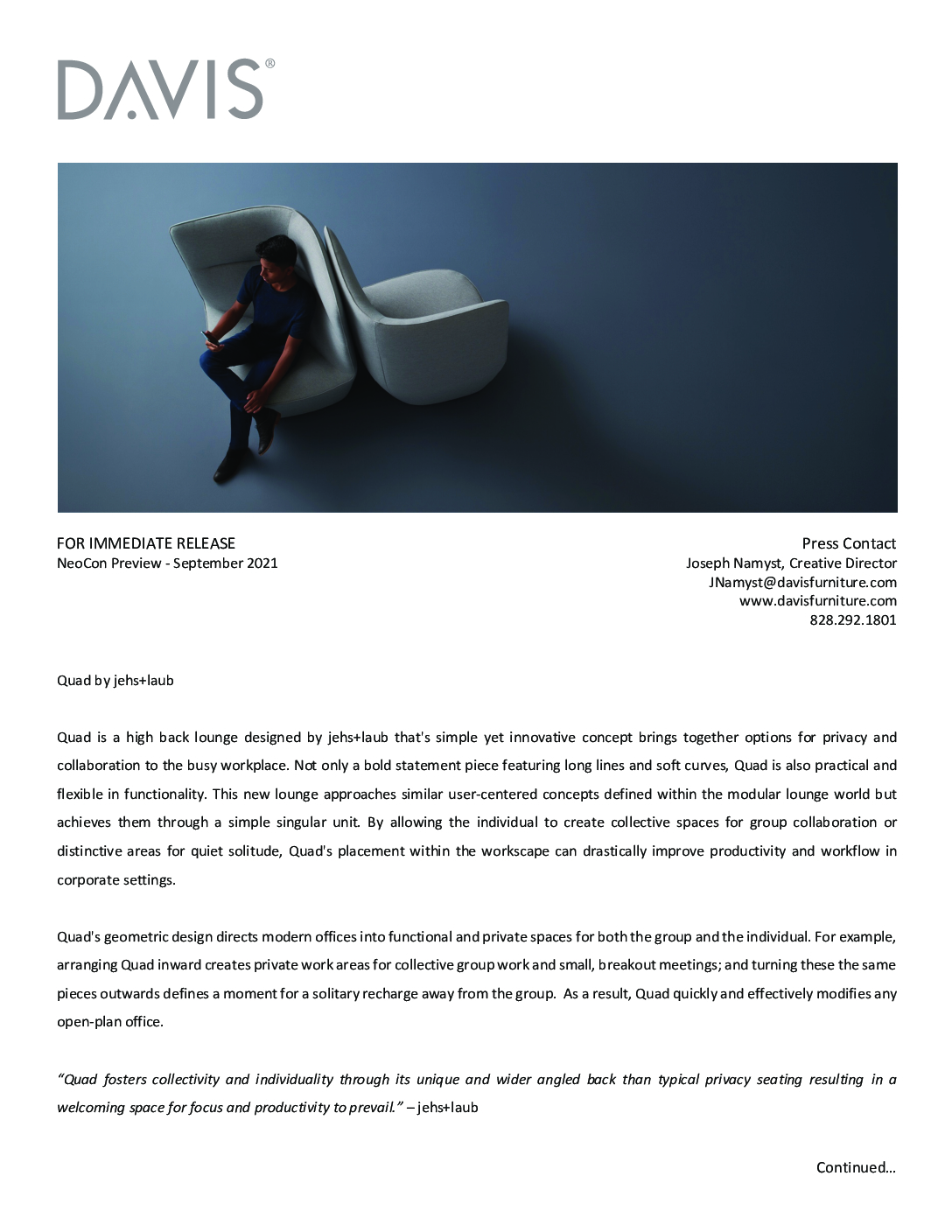 Davis Furniture releases Quad | Office Snapshots